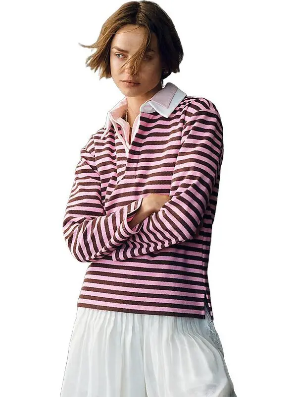 English Factory Long-sleeve Striped Rugby Shirt Top - Pink Stripe
