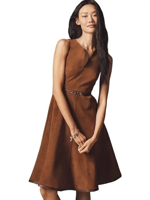 EN SAISON Eloise Sleeveless Faux-suede Mini Dress - Brown