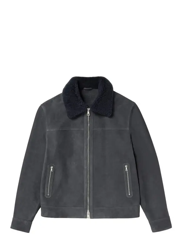Mr P. Shearling-trimmed Suede Trucker Jacket - Blue