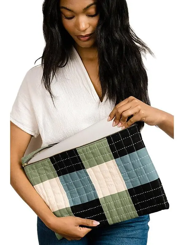 ANCHAL Patchwork Quilted Laptop Sleeve - Sage