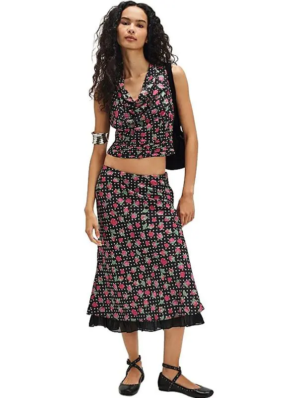 For Love & Lemons Betty Bud Midi Skirt Set - Black