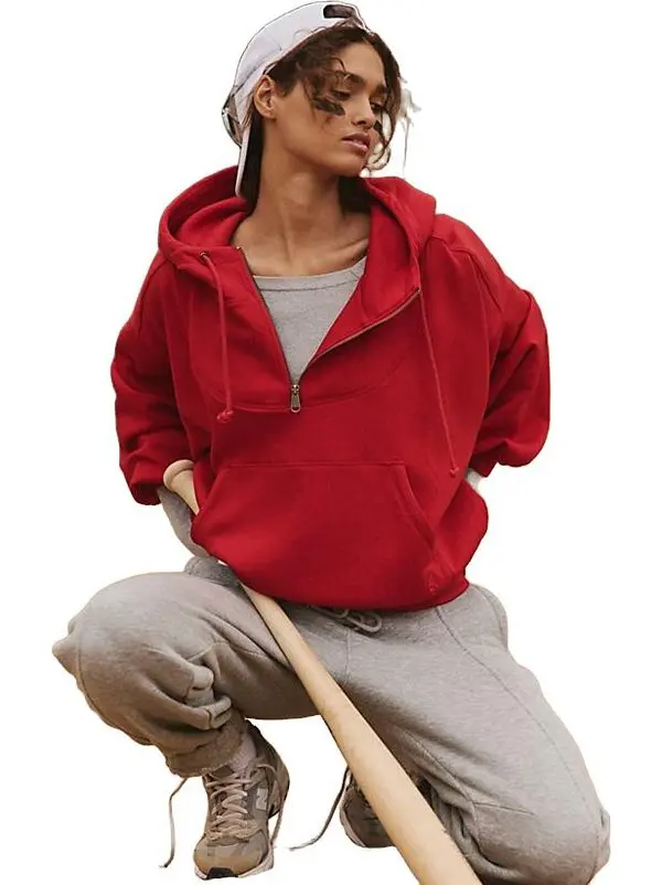 Free People On A Cloud Half Zip Hoodie - Cranberry