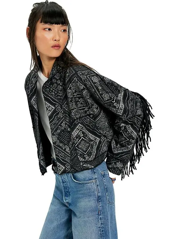 RAGABOND Wyatt Bandana Fringe Cardigan - Black