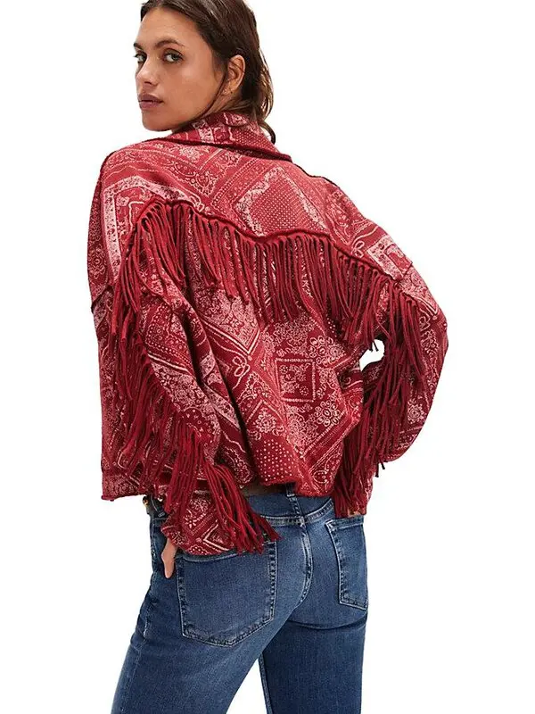 RAGABOND Wyatt Bandana Fringe Cardigan - Red