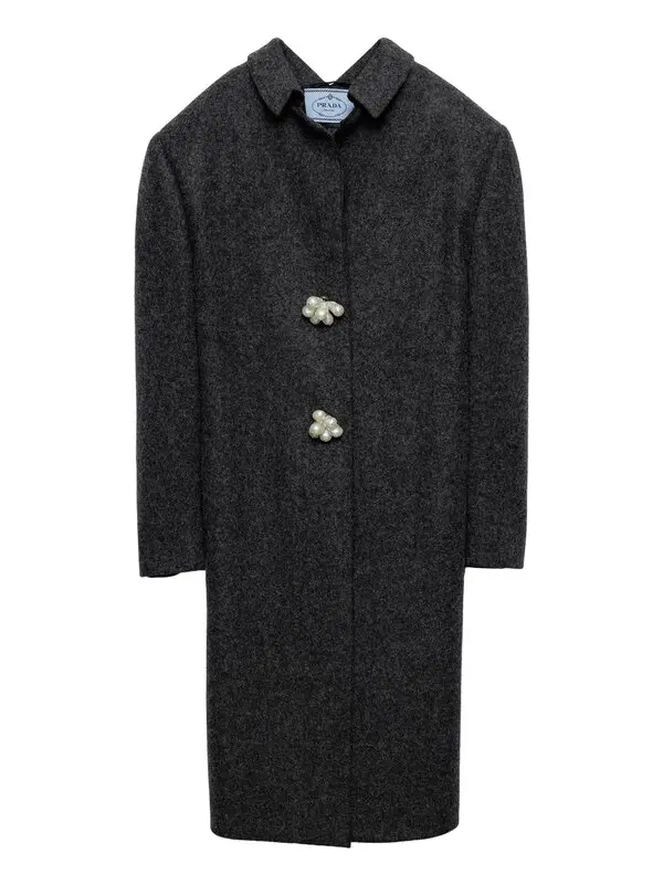 Prada Shetland Wool Coat With Jewel Buttons - Grey