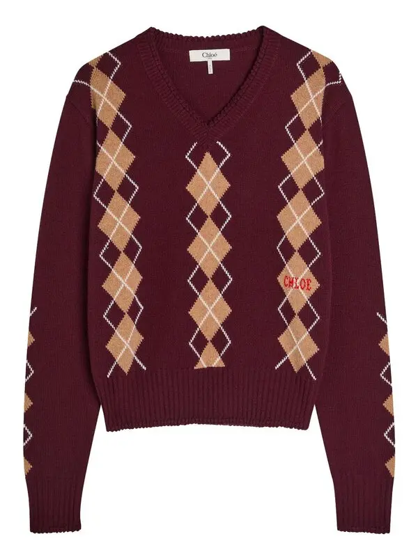 Chloé Argyle Intarsia Wool And Cashmere-blend Jumper - Multicoloured 1