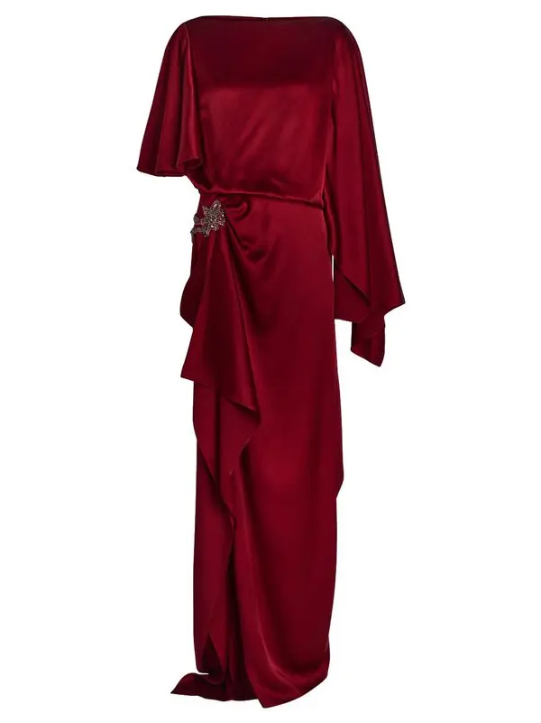 Erdem Draped Crystal-embellished Satin Gown - Red