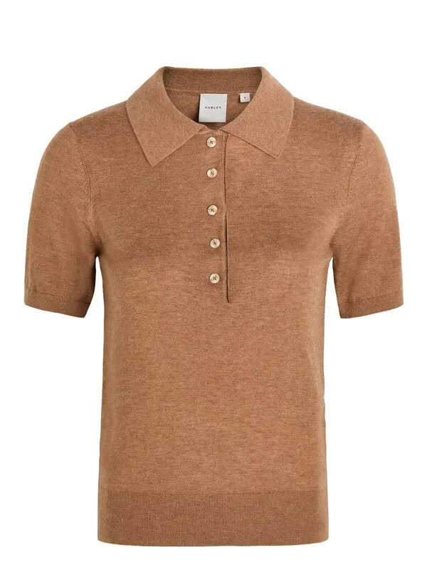 Varley Fine-knit Polo Top - Beige
