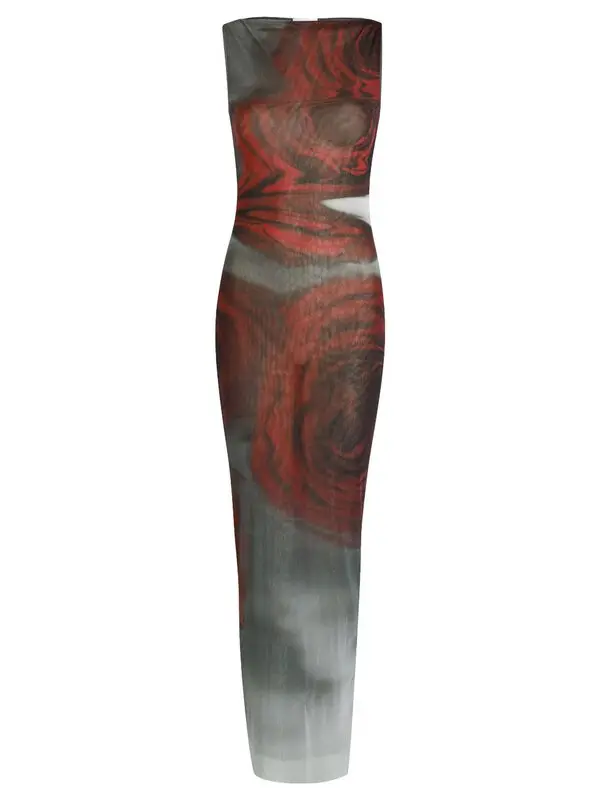 Jean Paul Gaultier Printed Mesh Maxi Dress - Red