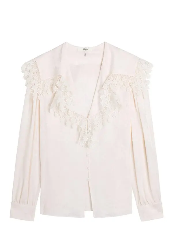 Chloé Floral-jacquard Silk Blouse - Off White