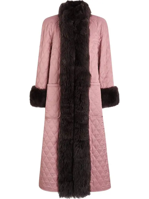Chloé Quilted Satin Coat With Shearling Trim - Pink