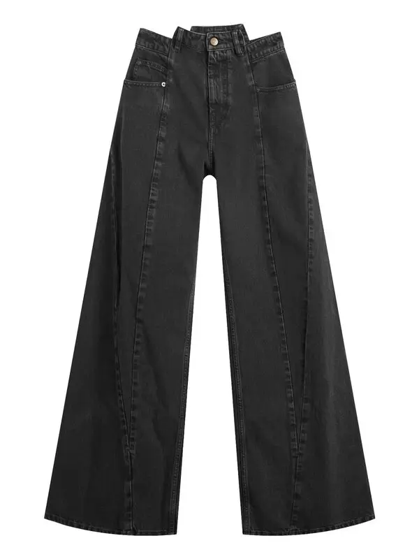 MAISON MARGIELA Step Waist Wide Leg Jeans - Medium Black Stone