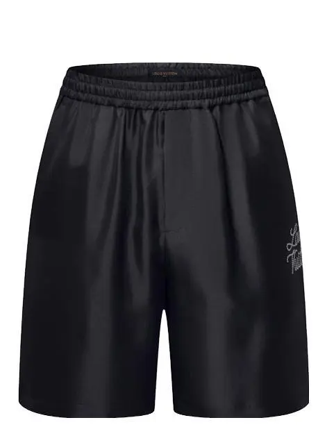 LOUIS VUITTON Printed Signature Silk Shorts - Black