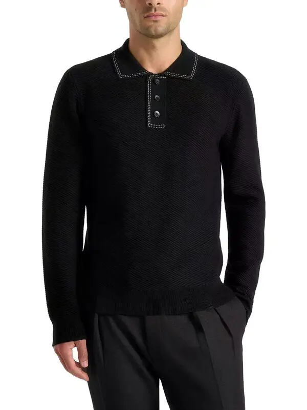 Manière De Voir Aymeric Whipstitch-trim Long-sleeve Knit Polo Shirt - Black