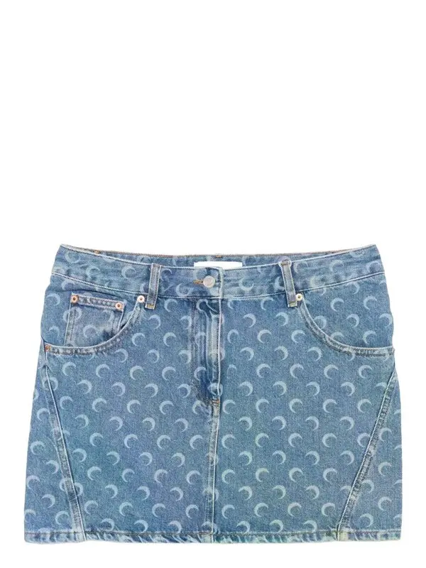 MARINE SERRE Crescent Moon Print Denim Mini Skirt - Blue