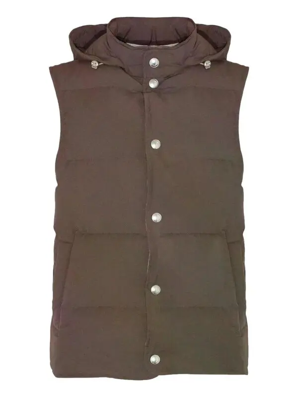 Eleventy Padded Gilet With Hood - Brown