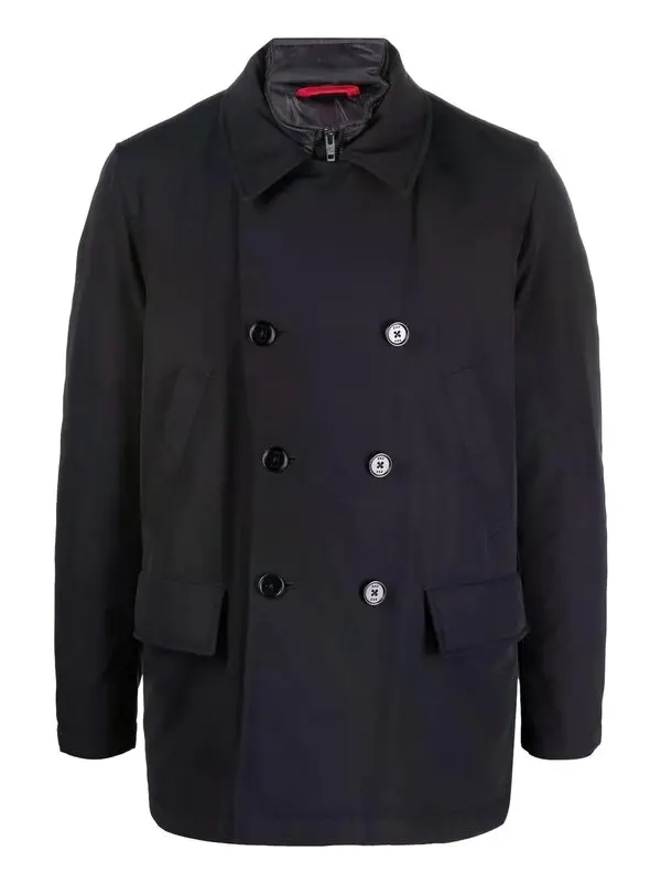 FAY Quilted Double-breasted Coat - Blue