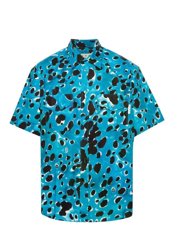 Marni Abstract-print Cotton Shirt - Blue