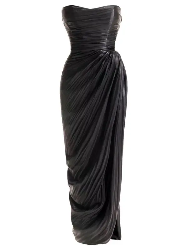 MARIA LUCIA HOHAN Pleated Side-slit Midi Dress - Black
