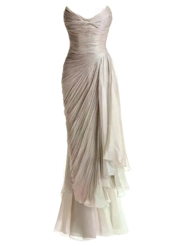 MARIA LUCIA HOHAN Pleated Lace-trim Strapless Gown - Neutrals
