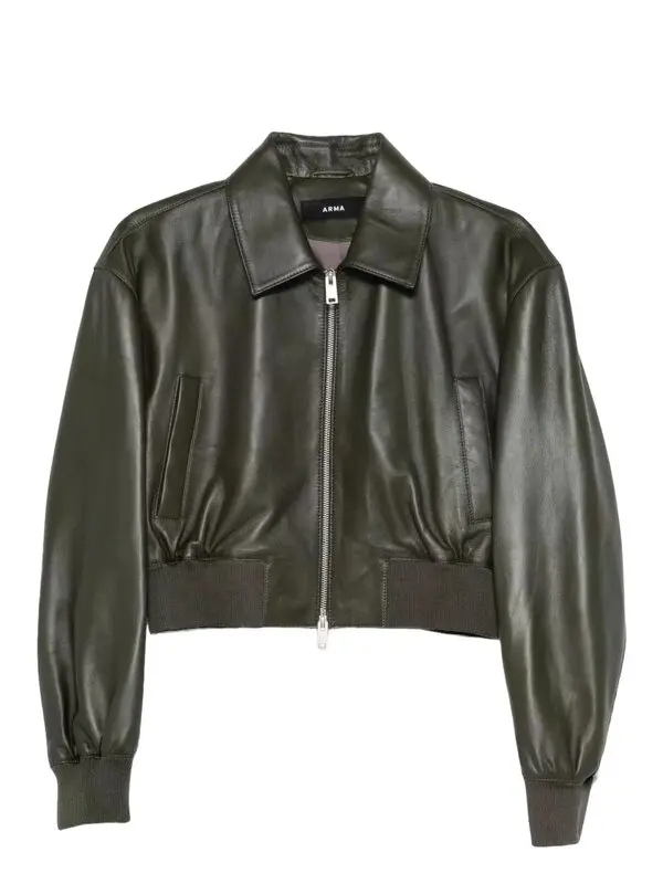 ARMA Desy Leather Bomber Jacket - Green