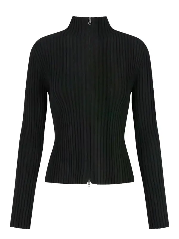 AMOMENTO Ribbed High-neck Cardigan - Black