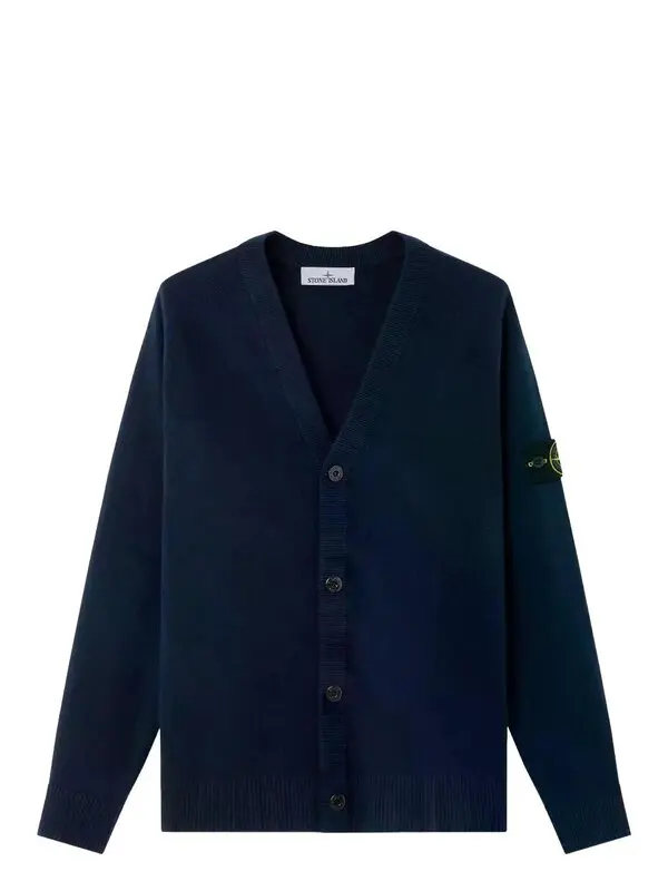 Stone Island V-neck Virgin Wool Cardigan - Blue