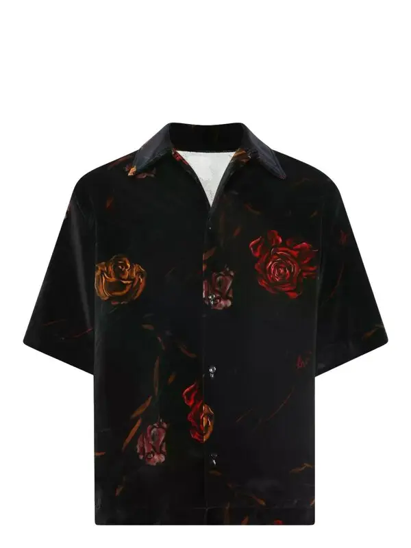 Amiri Rose-print Velvet Shirt - Black