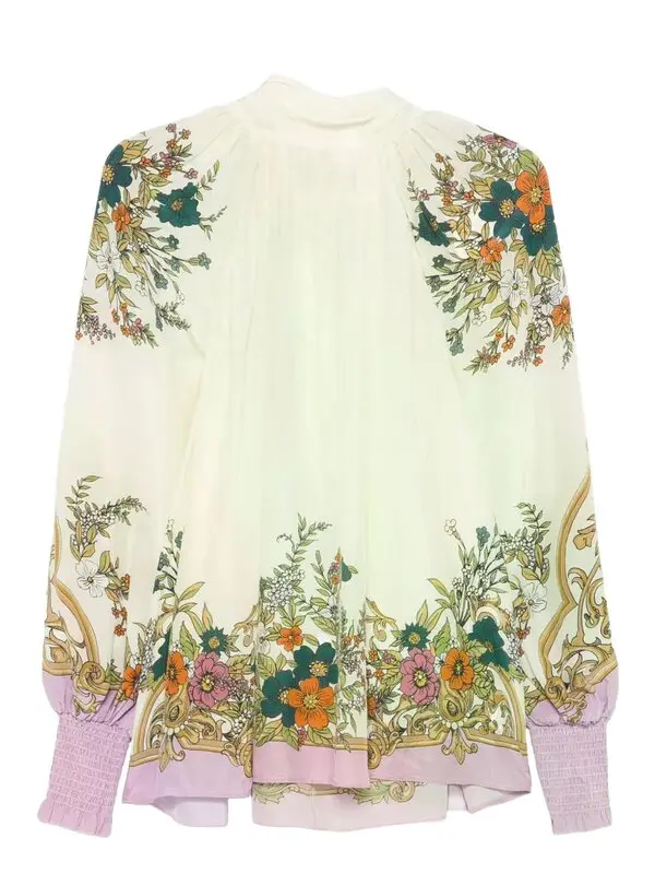 ALEMAIS Floral-print High-neck Blouse - White