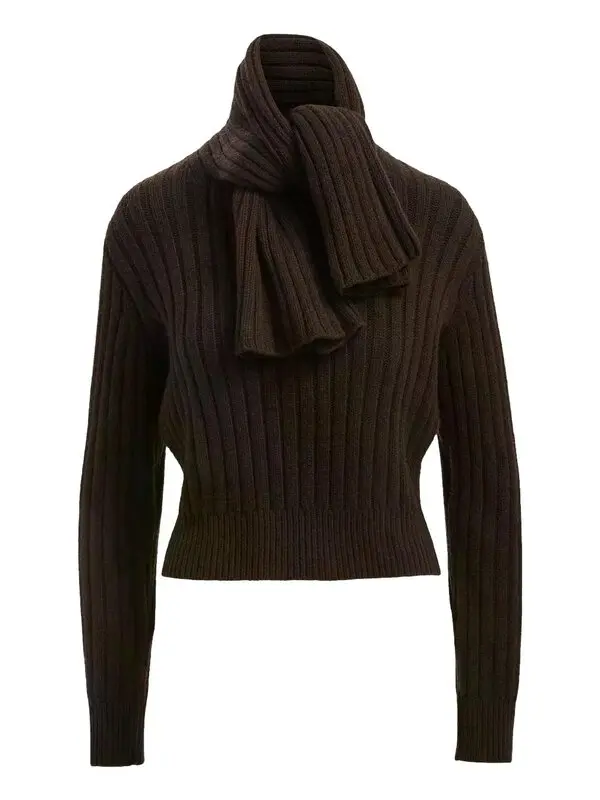 Brandon Maxwell Ryan Ribbed Knit Jumper With Scarf Detail - Brown