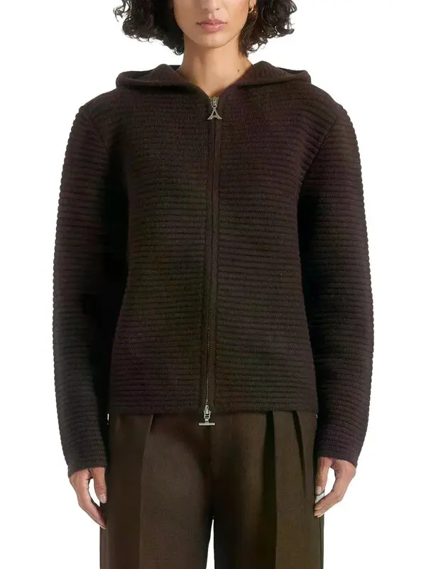 Manière De Voir Ribbed-knit Zip-up Hoodie - Brown