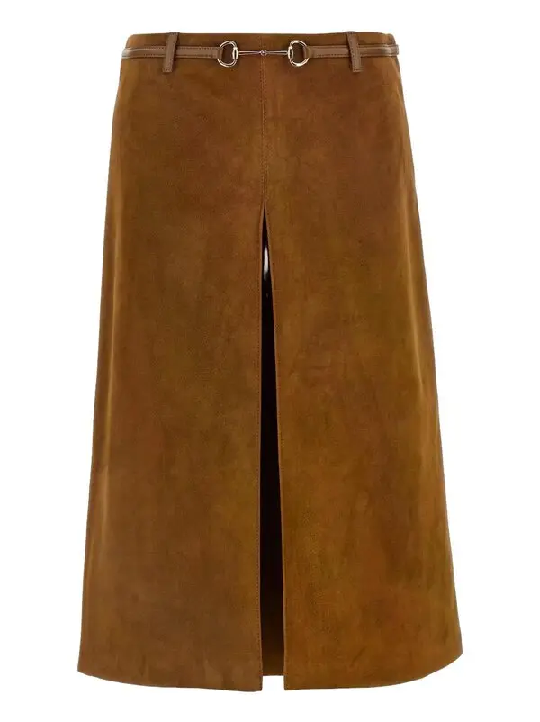 Gucci Horsebit Suede Midi Skirt - Brown