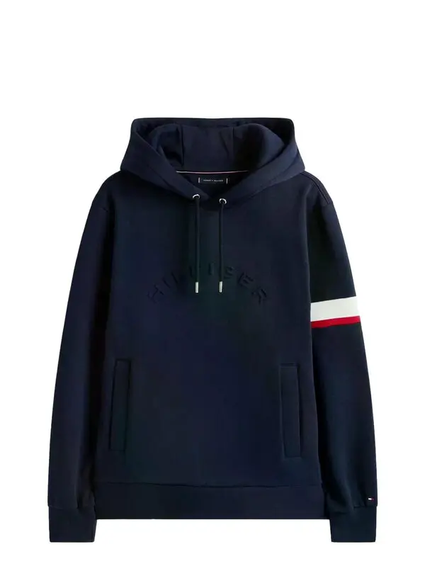 Tommy Hilfiger Logo Hoodie With Sleeve Stripe - Blue