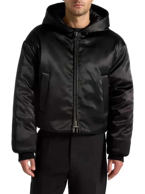 Manière De Voir Dario Hooded Satin Jacket - Black