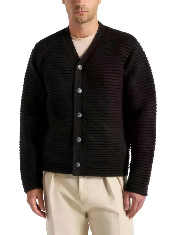 Manière De Voir Anton Ribbed-knit Cardigan - Black