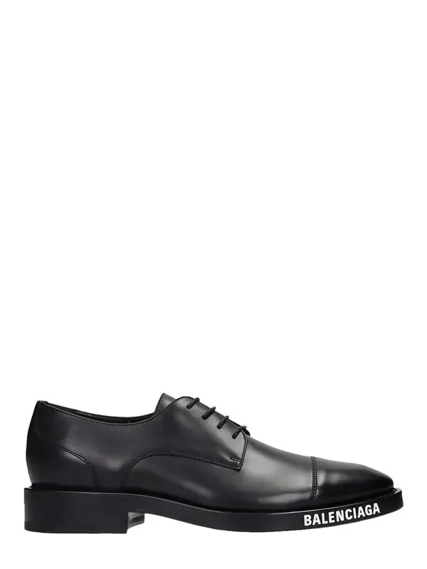 Balenciaga Logo-print Leather Derby Shoes - Black