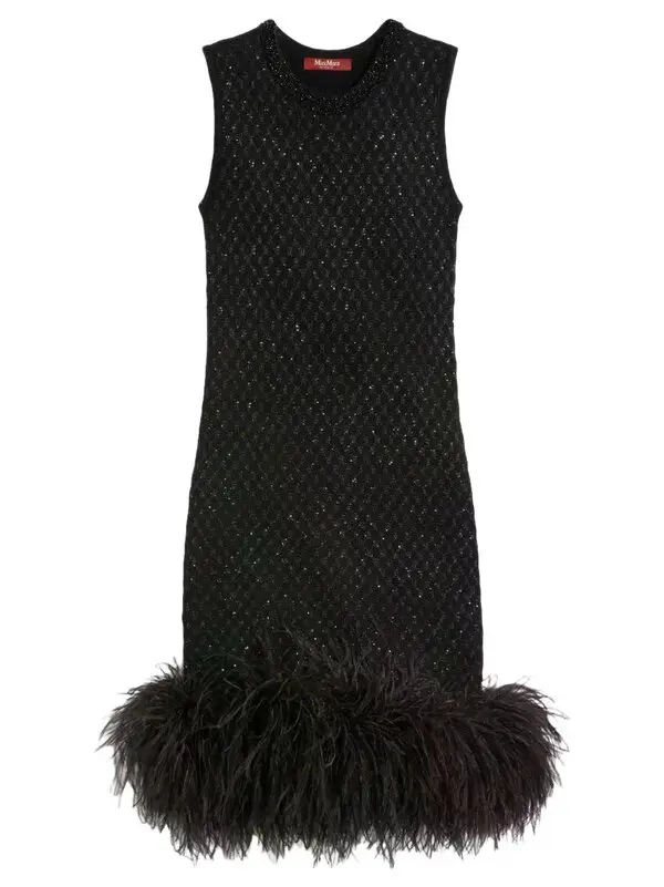 Max Mara Novara Beaded Feather Midi Dress - Black