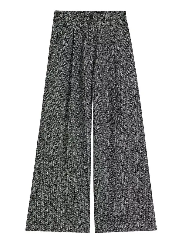 BOSS Herringbone Wide Leg Trousers - Grey