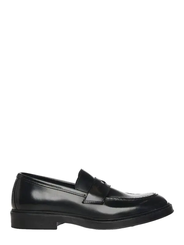 GIULIANO GALIANO Round Toe Leather Loafers - Black
