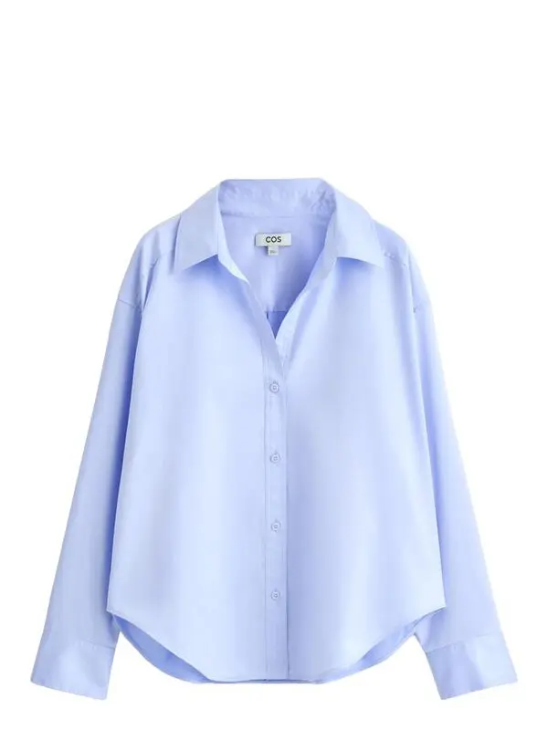 Cos Open-collar Cotton Shirt - Light Blue