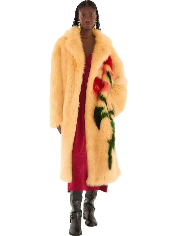 FARM RIO PROVISÓRIO Floral Faux Fur Overcoat - Flowers Cream