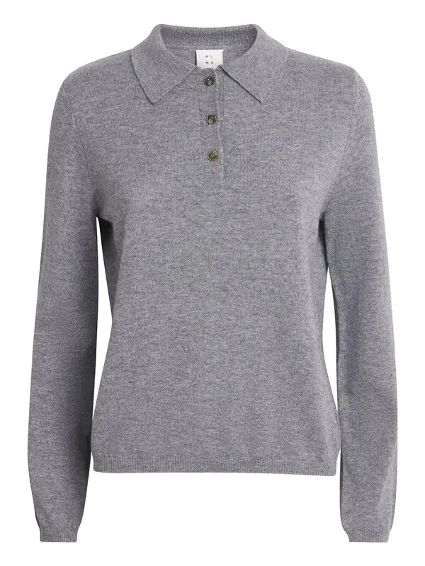 Almada Label Cashmere Polo Sweater - Grey