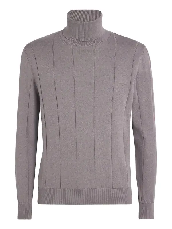 Eleventy Cotton-cashmere Ribbed Rollneck Sweater - Purple