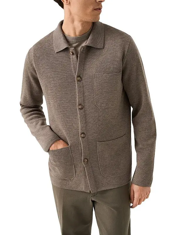 Eton Relaxed Fit Merino Wool Overshirt - Light Beige