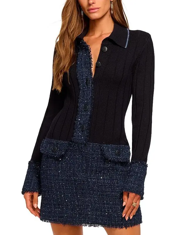 Ramy Brook Ellen Tweed Knit Dress - Navy Tweed