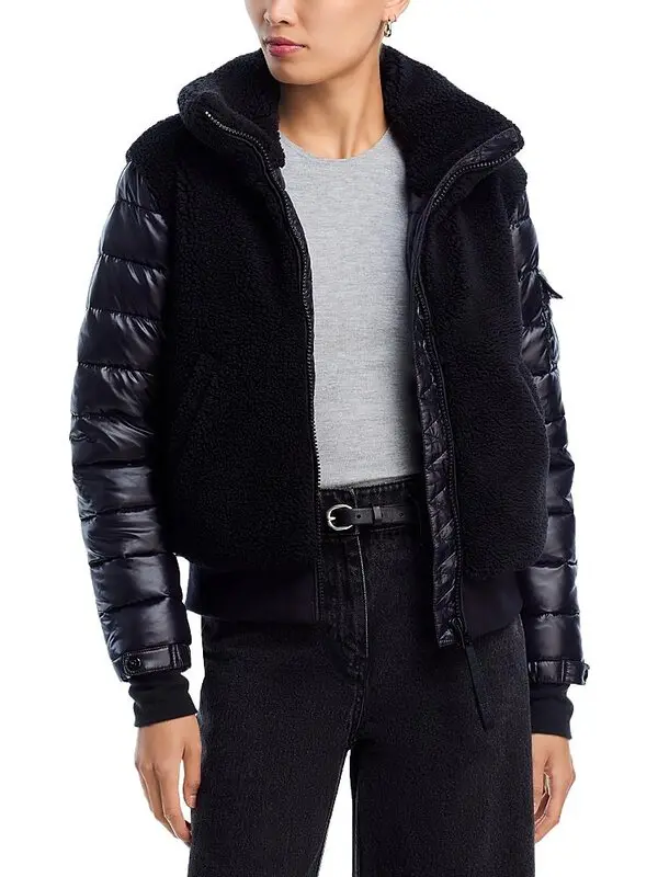 Aqua Sherpa & Gloss Bomber Jacket - Jet/black