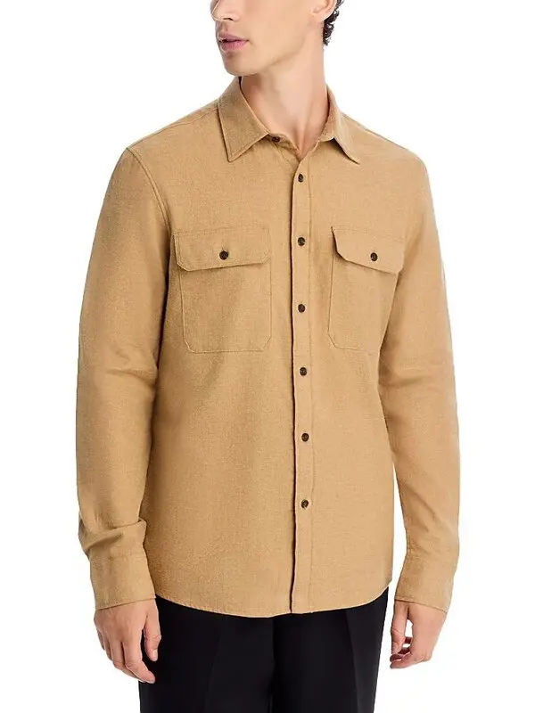 Michael Kors Button Front Flannel Shirt - Dark Camel Heather