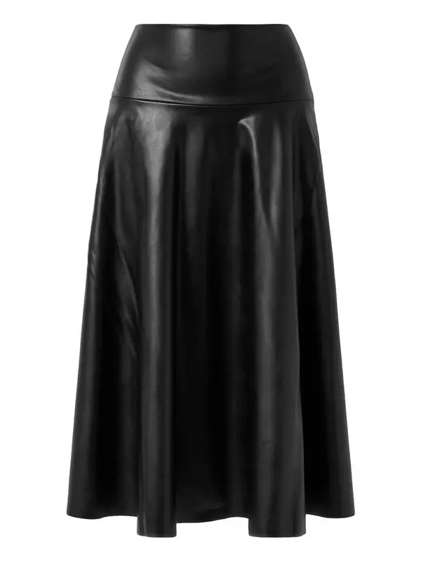 Norma Kamali Vegan Leather Midi Skirt - Black