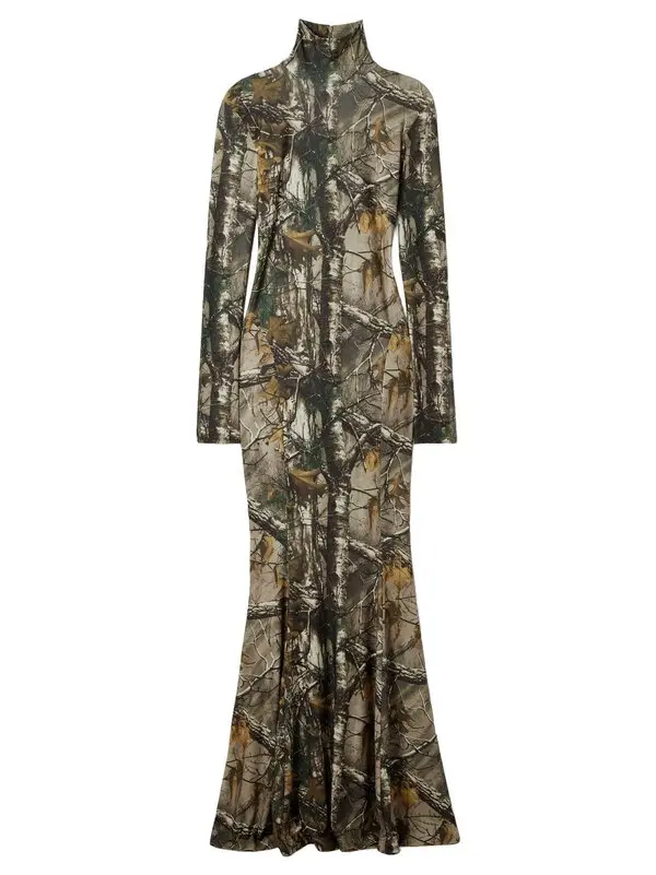 Norma Kamali Camouflage-print Stretch-jersey Turtleneck Gown - Multi