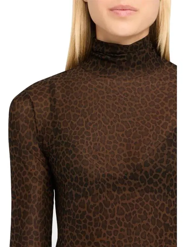 FRAME Sheer Mesh Turtleneck Top - Leopard